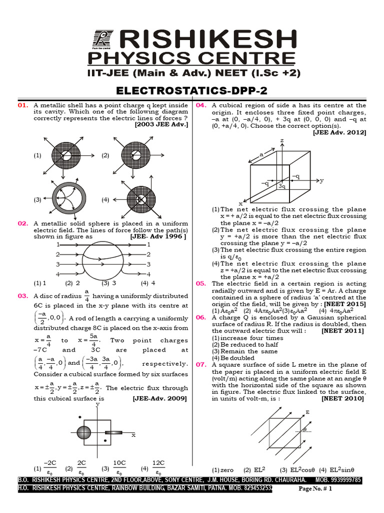 Electrostatics DPP 2-12-06 2020.Pmd | PDF | Sphere | Electric Field