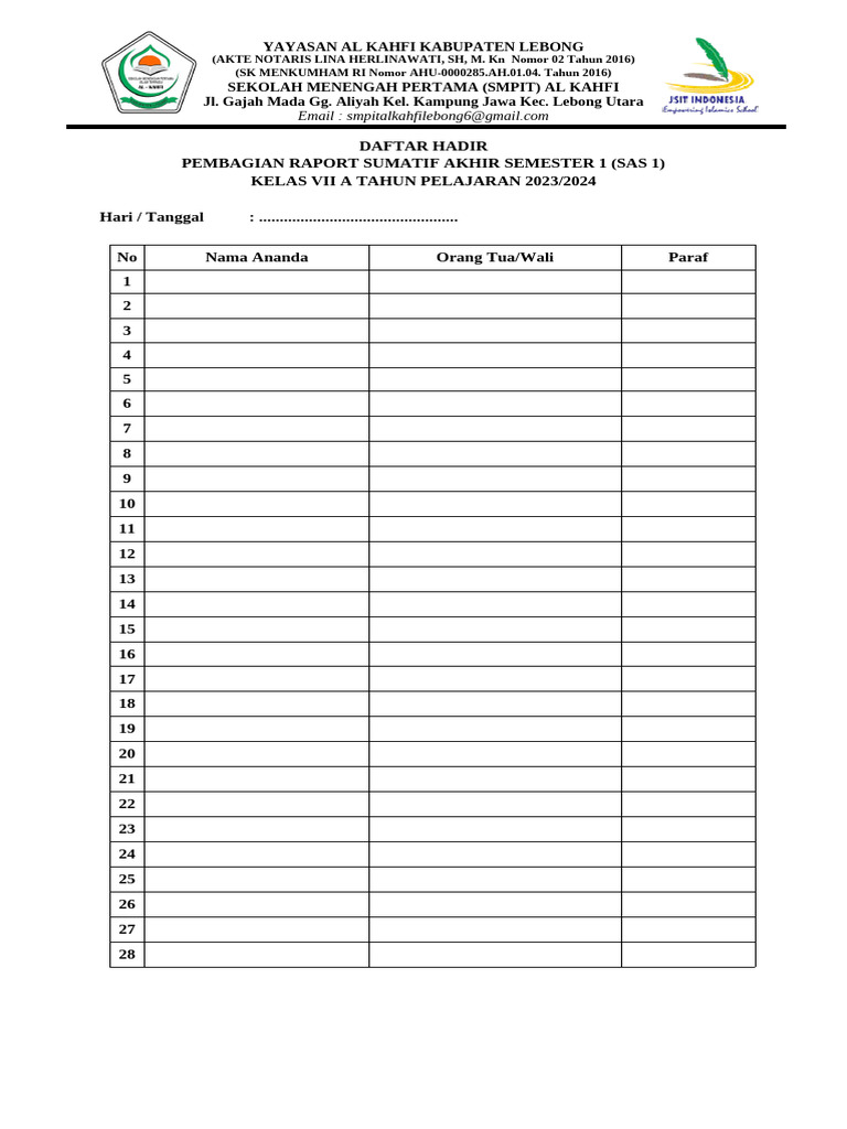 Absen Pengambilan Raport | PDF