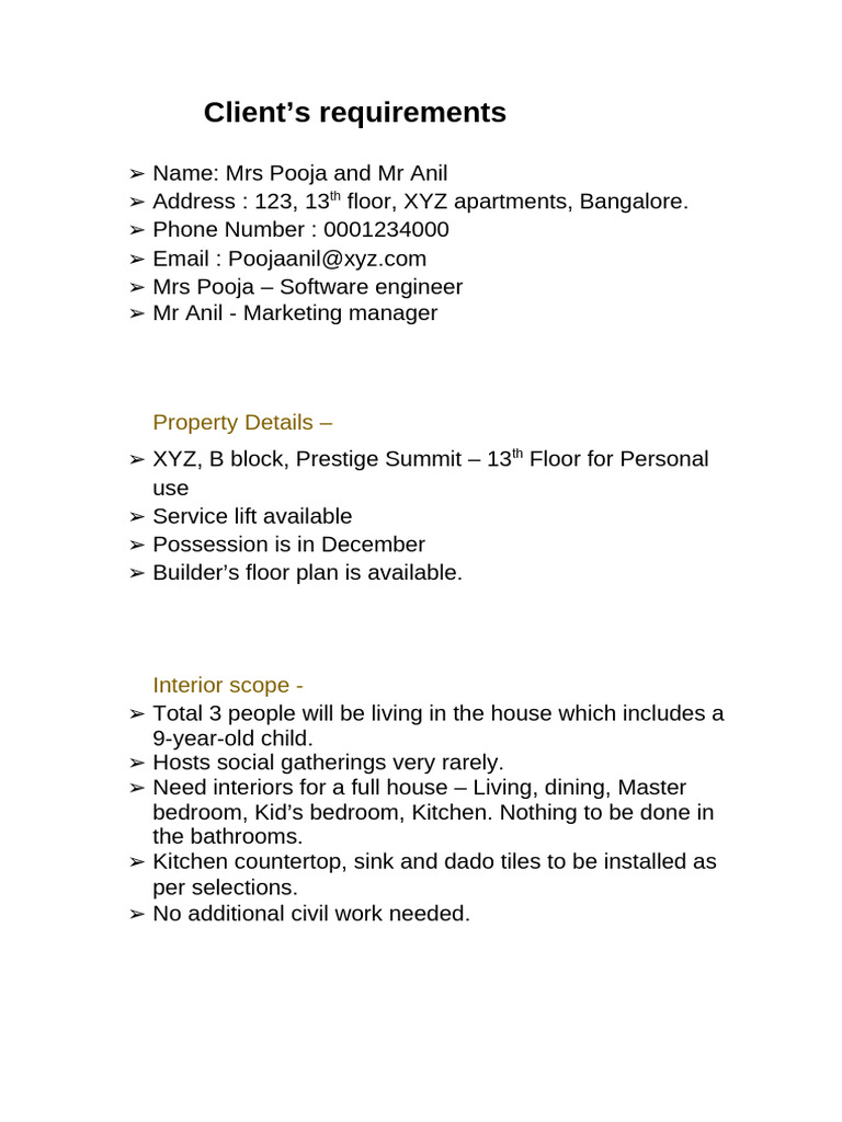 Client's Requirements - Mock Project (1) | PDF