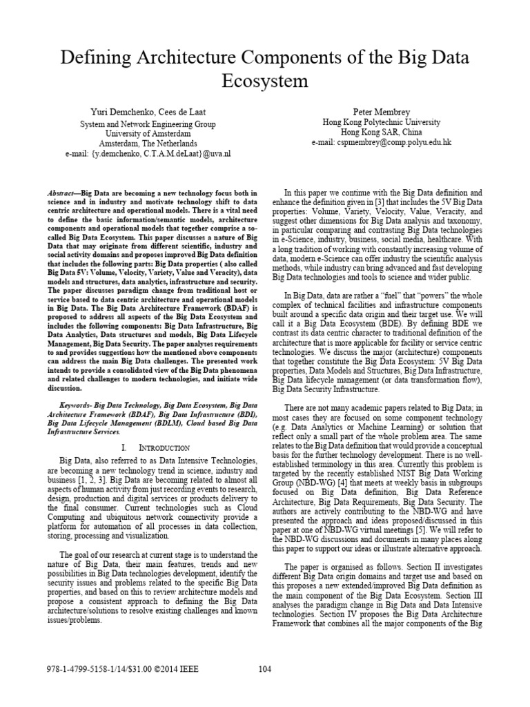 Defining Architecture Components of The Big Data Ecosystem | PDF | Big Data | Cloud Computing