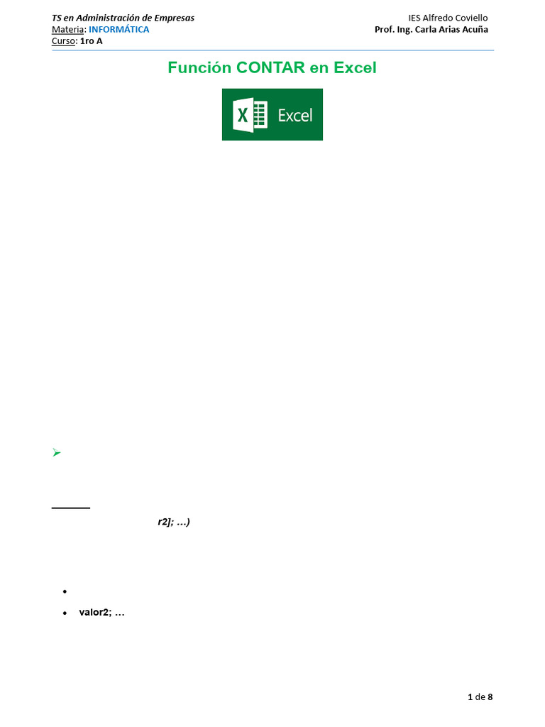 Funcion - CONTAR - en - Excel | PDF | Función (Matemáticas) | Microsoft Excel