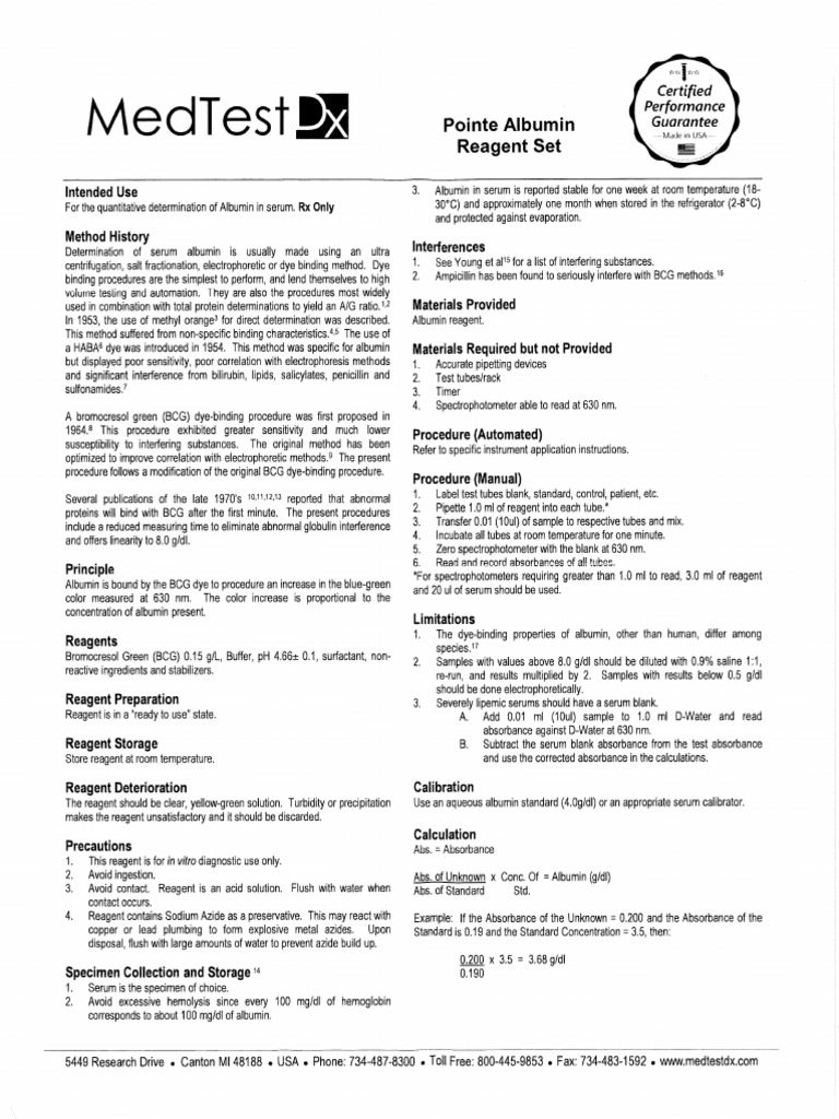 Albumin Package Insert | PDF