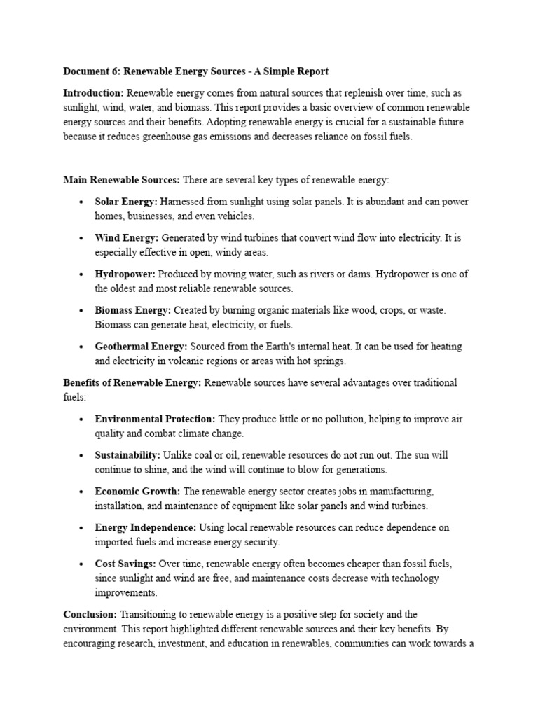Renewable Energy Sources - A Simple Report | PDF | Renewable Energy ...
