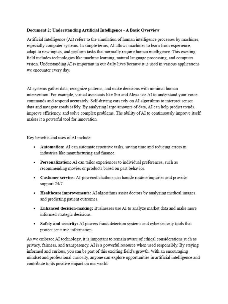 Understanding Artificial Intelligence - A Basic Overview | PDF