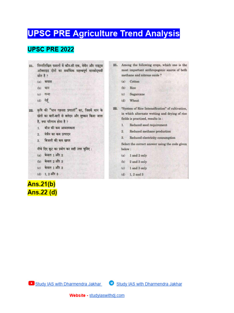 Agriculture UPSC Pre Trend Analysis | PDF