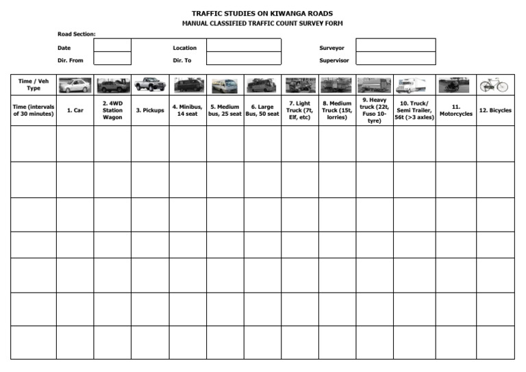Appendix 1 Manual Classified Traffic Count Form | PDF