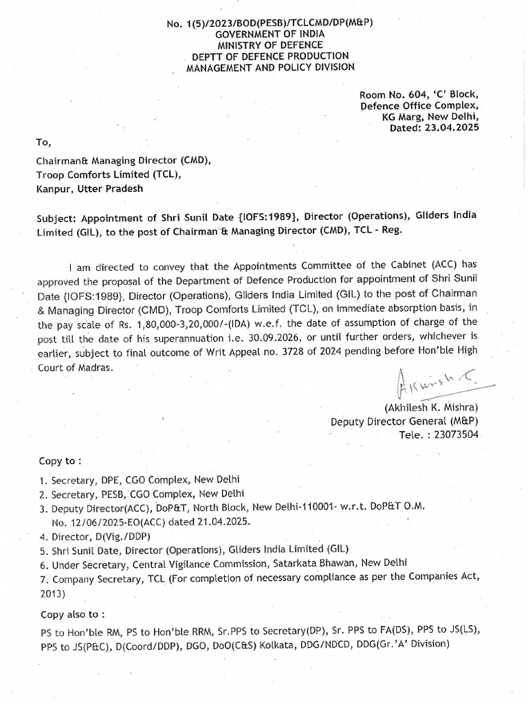 Appointment Order CMD TCL | PDF