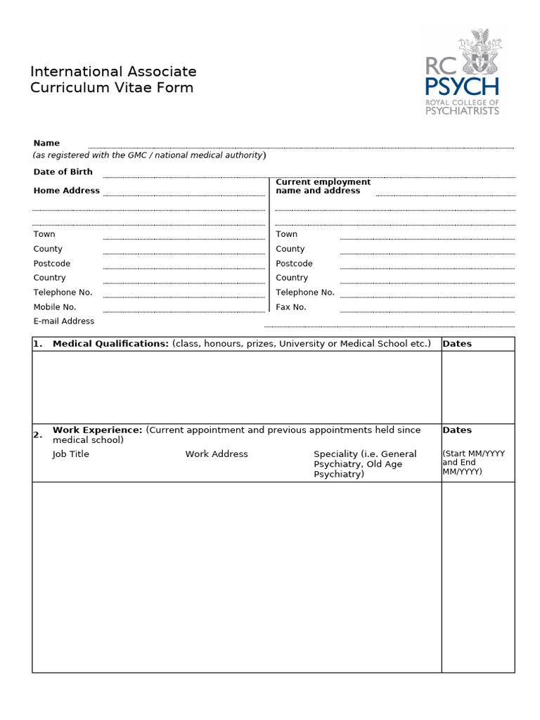 Membership Grades International Associate CV Form | PDF