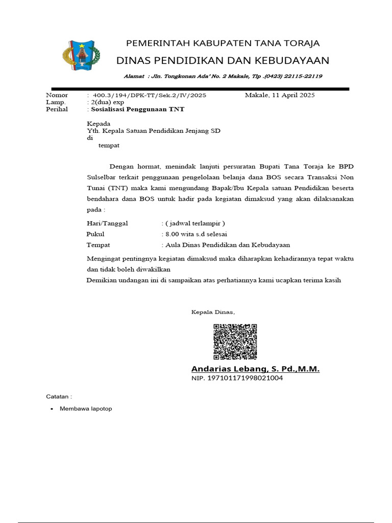 Undangan sosialisasi TNT BPD 2 | PDF
