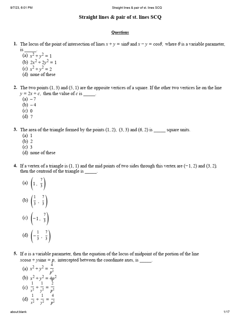 Straight Lines & Pair of St. Lines SCQ 6200f4cbda4fb11335f4a39a | PDF ...