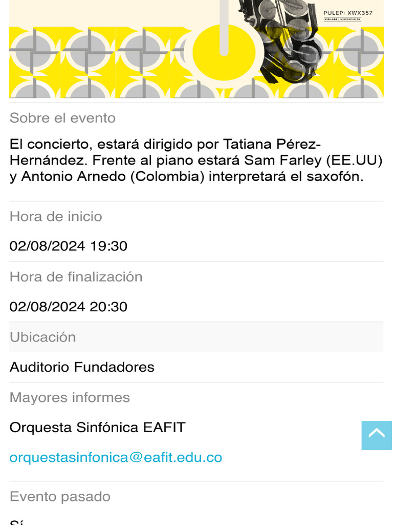 Agenda EAFIT - XIV Concierto de Temporada Jazz Sinfónico | PDF