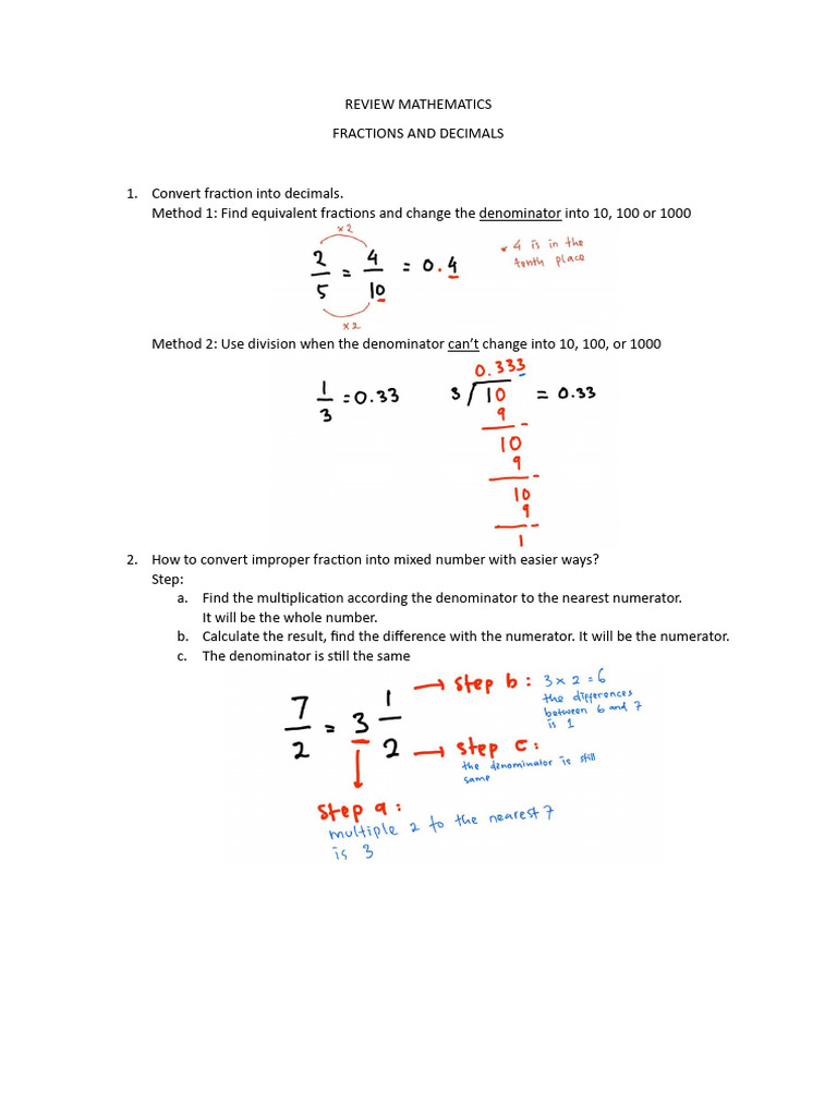 (REVIEW) G5Q3 Fraction and Decimals | PDF