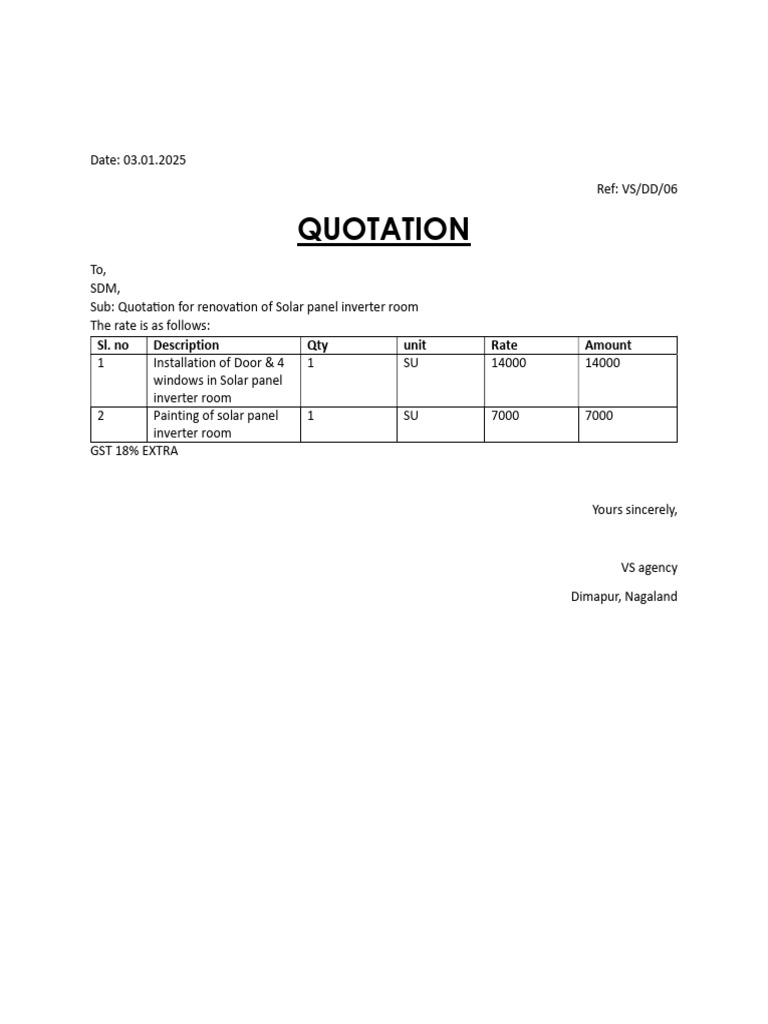 Renovation Quotation for Inverter Room | PDF