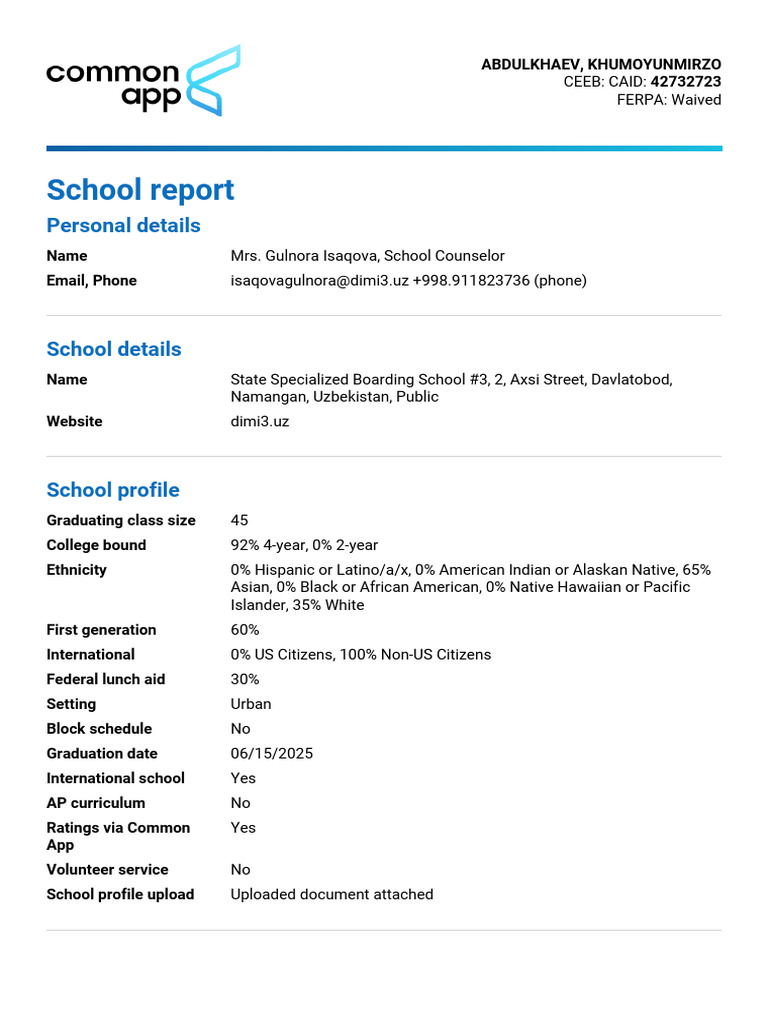 Common App Recommendation | PDF | University And College Admission | Sat