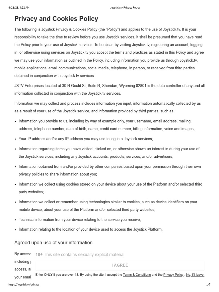 Joystick - TV Privacy Policy | PDF | Http Cookie | Computing