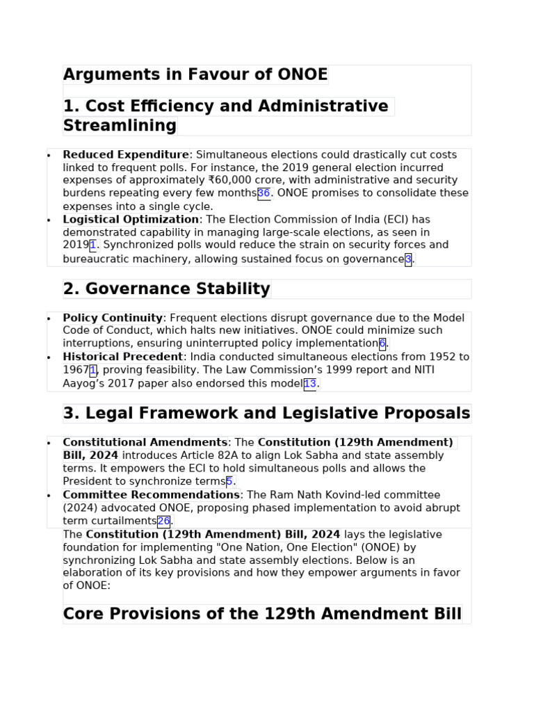 Arguments in Favour of ONOE | PDF | Forms Of Government | Public Law