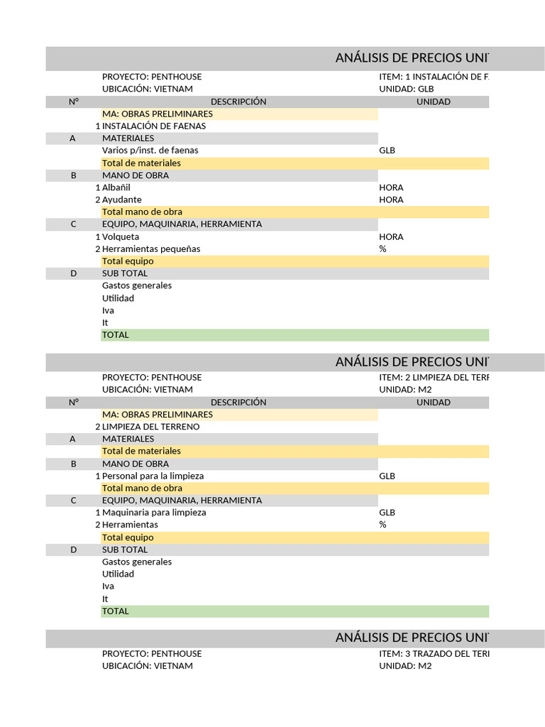 PRECIOS UNITARIOS_COMPLETO | PDF | Hormigón | Yeso