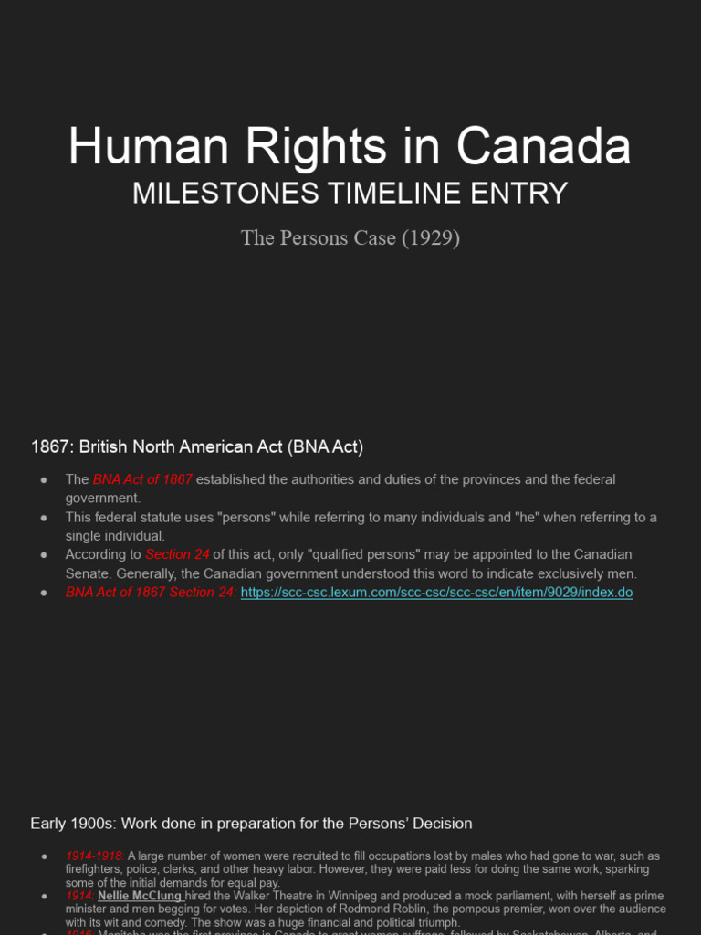 Human Rights in Canada MILESTONES TIMELINE ENTRY | PDF | Canada ...