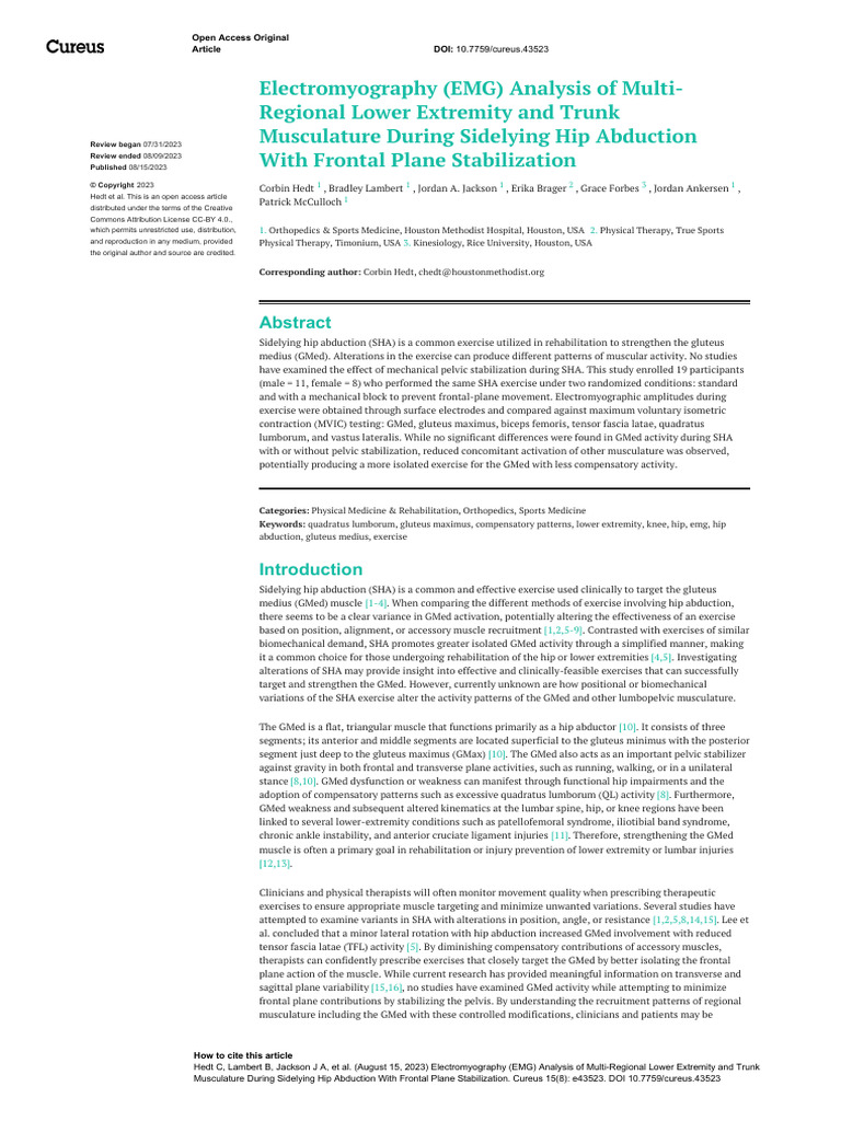 Electromyography (EMG) Analysis of MultiRegional Lower Extremity and ...