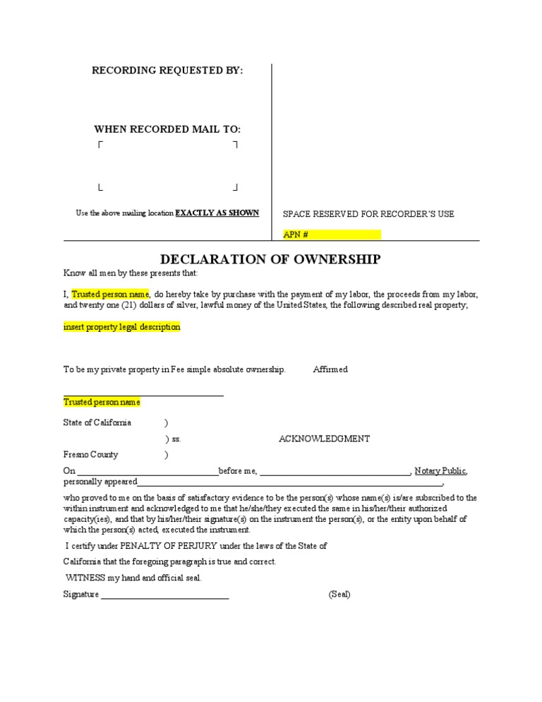 Declaration of Ownership Document | PDF | Law