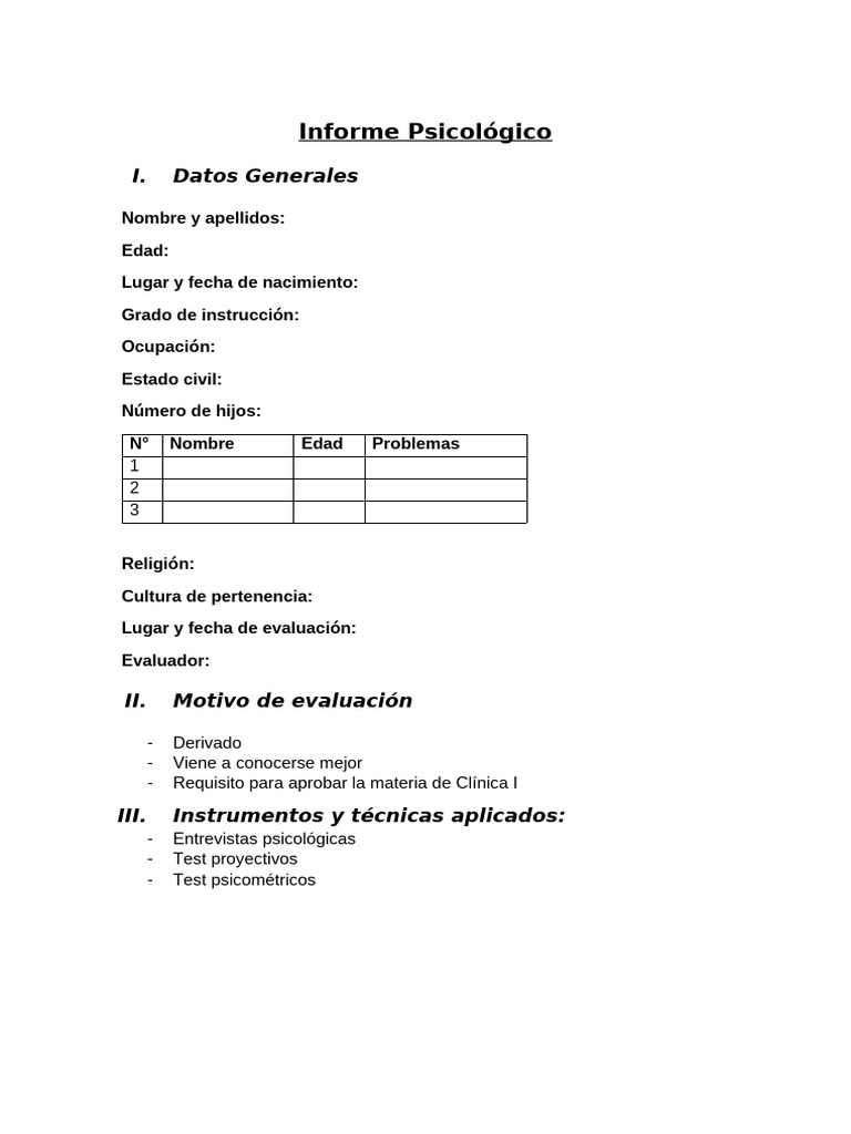 Informe Psicológico Ejemplo | PDF
