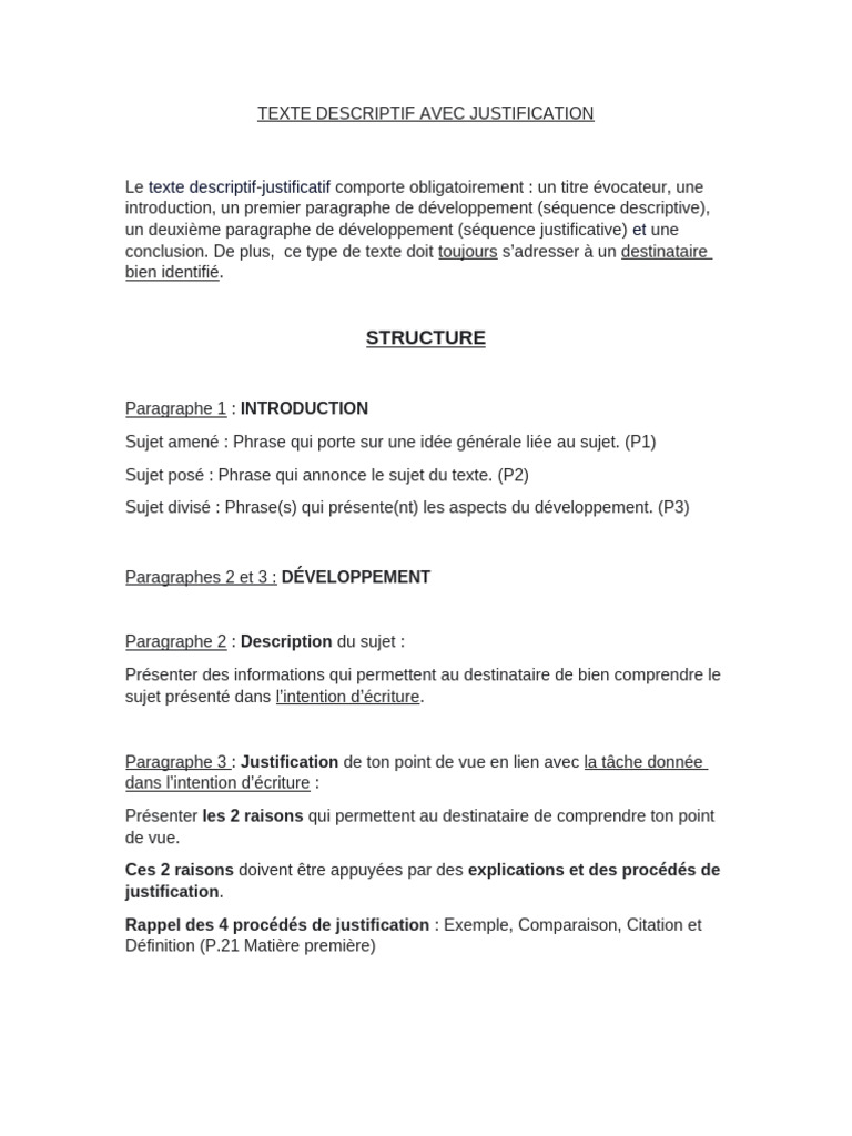 Structure d'un texte descriptif-justificatif | PDF