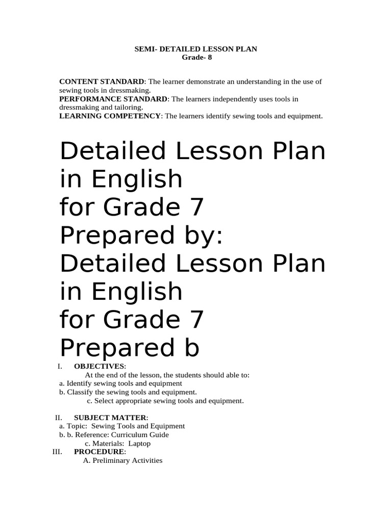 Lesson Plan - Sewing Machine Tools and Equipment | PDF | Sewing | Seam ...
