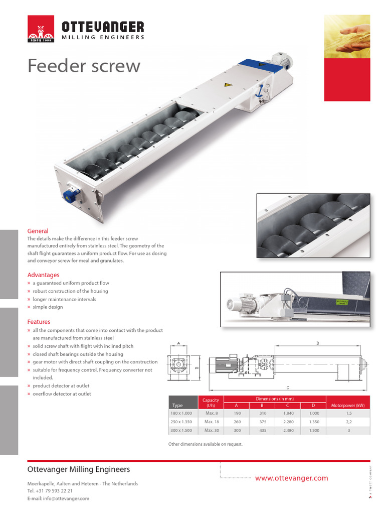 Ottevanger Screw Feeder Specifications | PDF | Mechanical Engineering