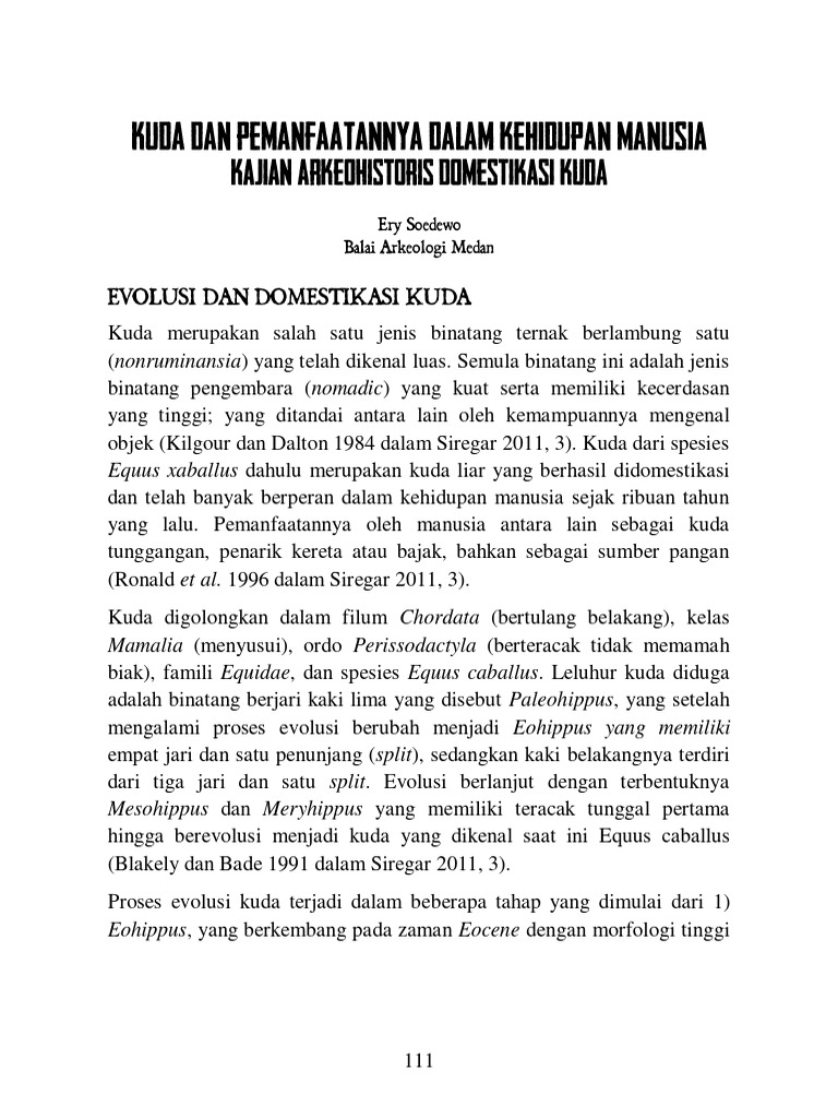 Kuda dan Pemanfaatannya dalam Kehidupan Manusia - Kajian Arkeohistoris Domestikasi Kuda | PDF