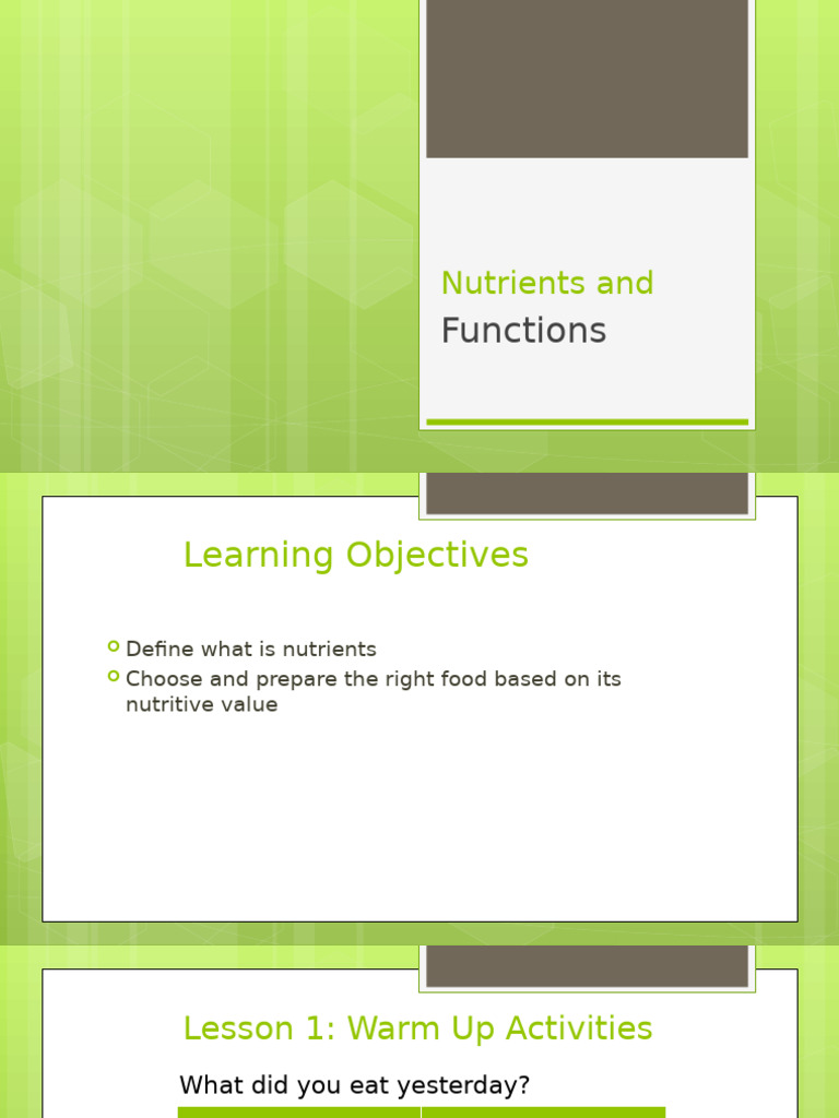 Nutrients and Functions Final | PDF | Food Energy | Vitamin A