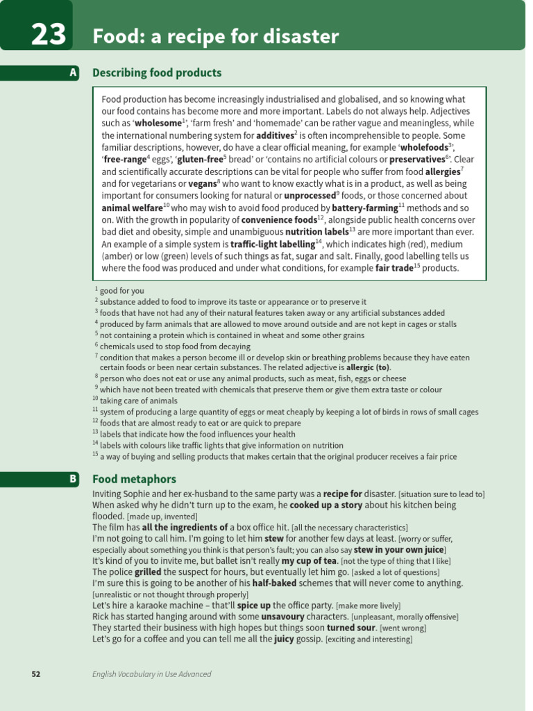 Vocabulary - Food: A Recipe For Disaster | PDF | Foods | Meat