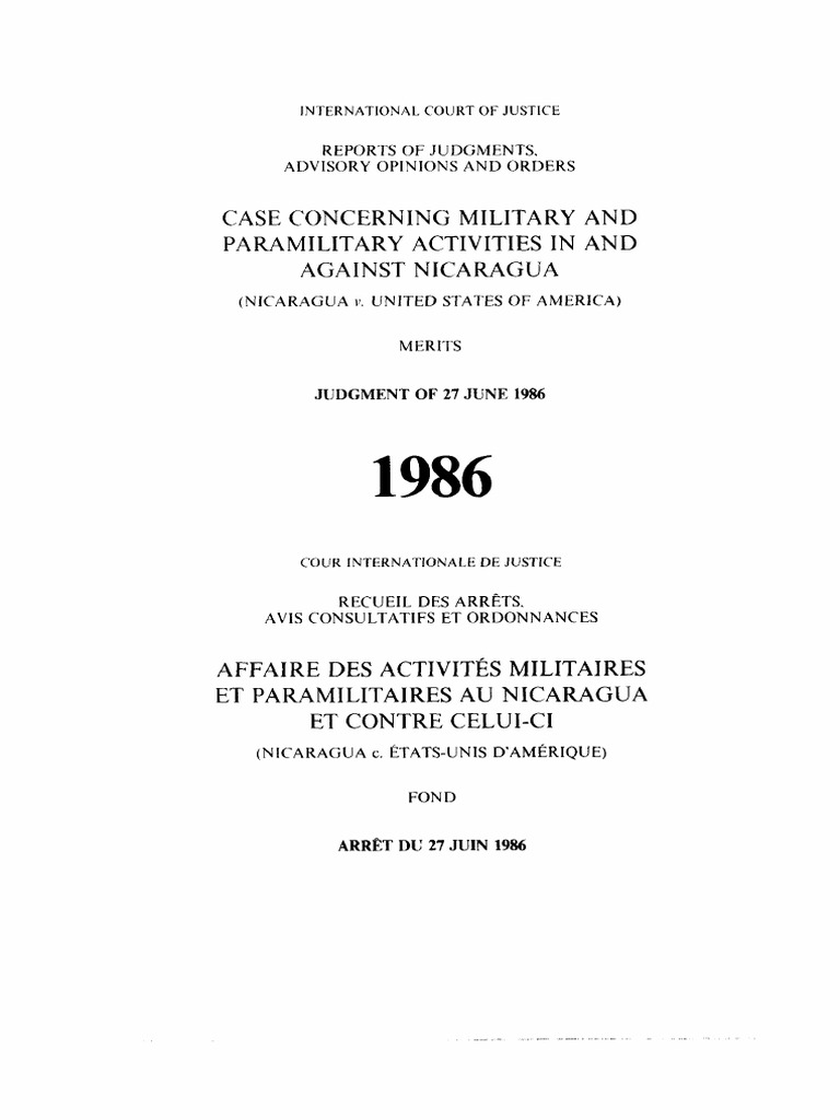 Nicaragua v. USA: ICJ Judgment 1986 | PDF | Contras | Nicaragua