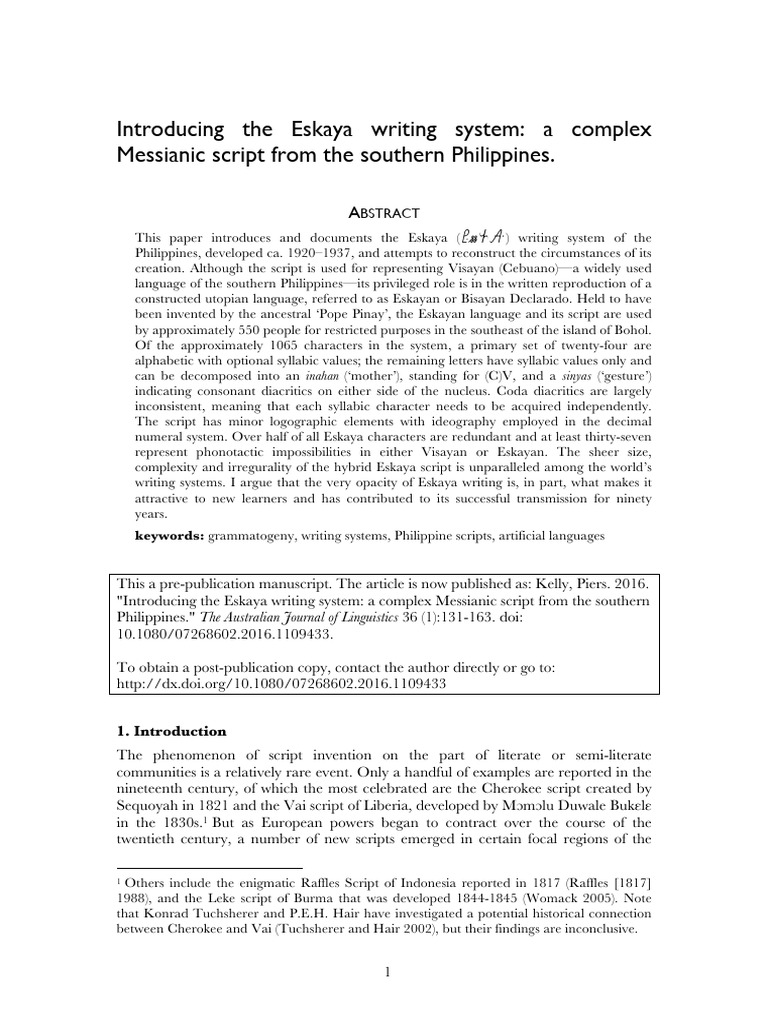 Eskaya Writing System: A Unique Philippine Script | PDF | Syllable | Orthography