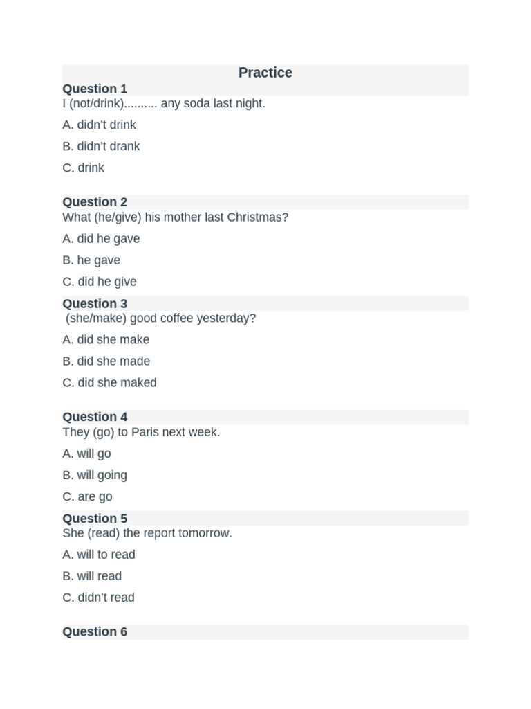 English Grammar Practice Questions | PDF