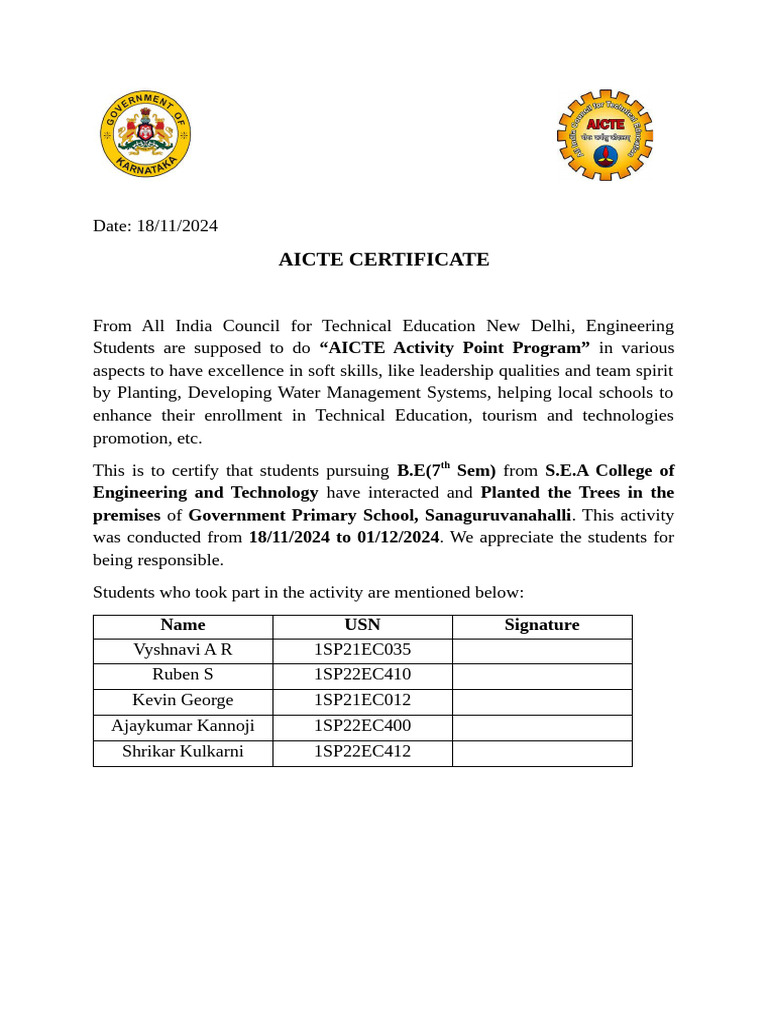 Aicte Certificates - 040236 | PDF | Business