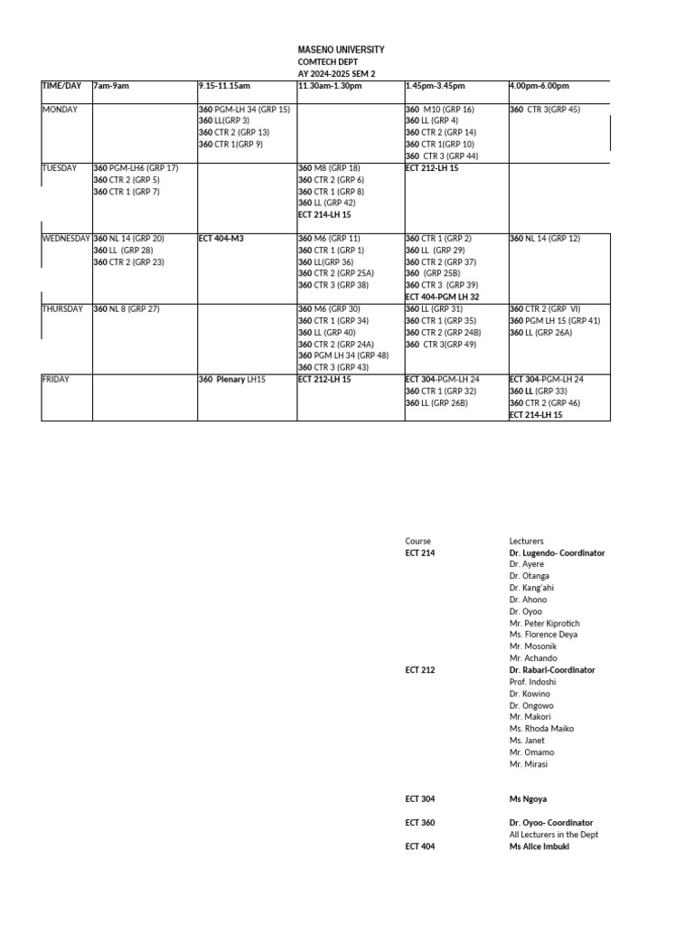 AY 2024-2025 SEM 2 Teaching Timetable-1 | PDF