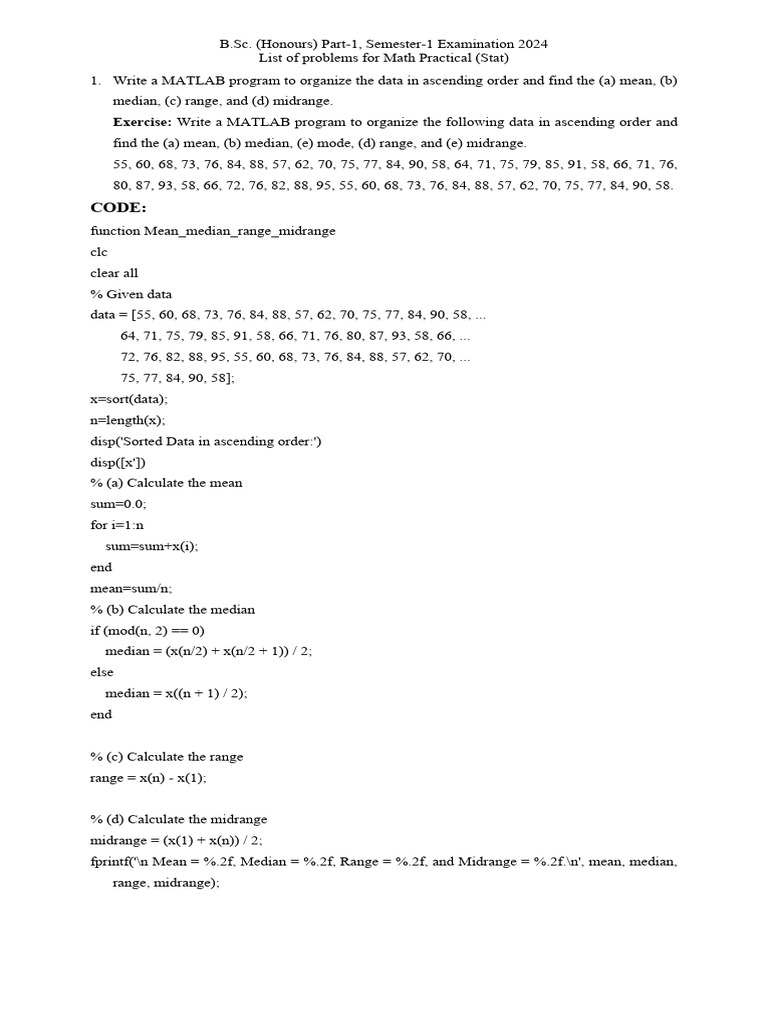 MATLAB Practical STAT-1007 Code | PDF | Variance | Interval (Mathematics)