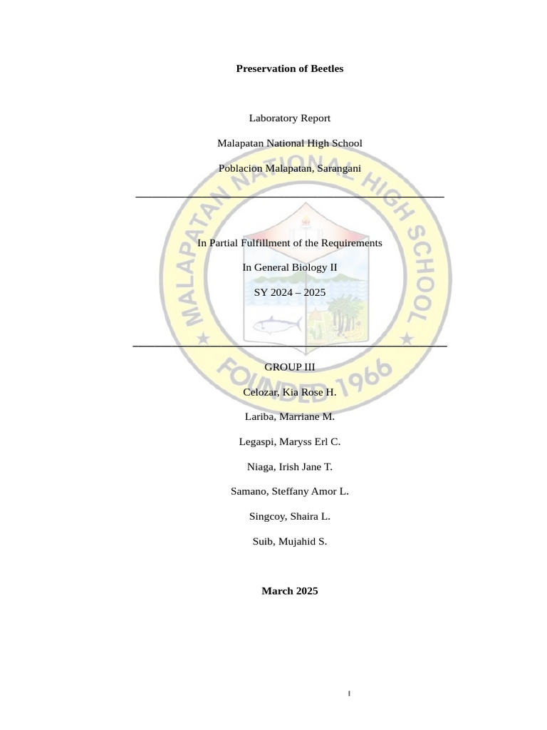 Beetle Preservation (Laboratory Report) | PDF | Conservation Biology ...