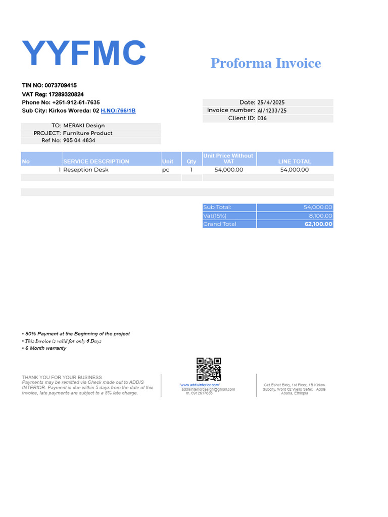 Proforma Invoice 2025 - Copy of MERAKI Design (1) | PDF