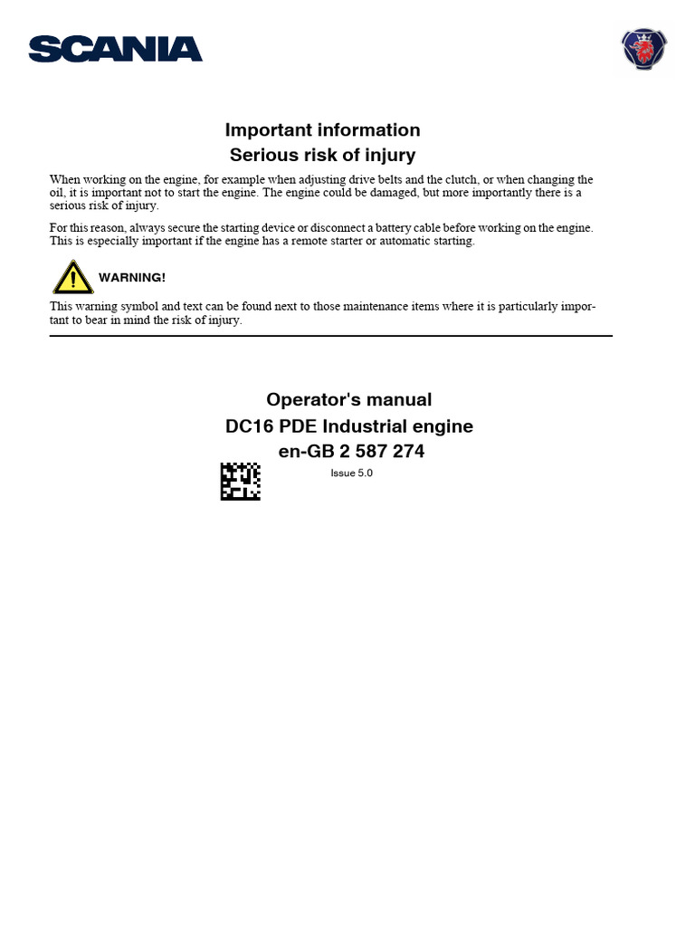 Scania - Operator's Manual DC16 PDE | PDF | Engines | Coolant