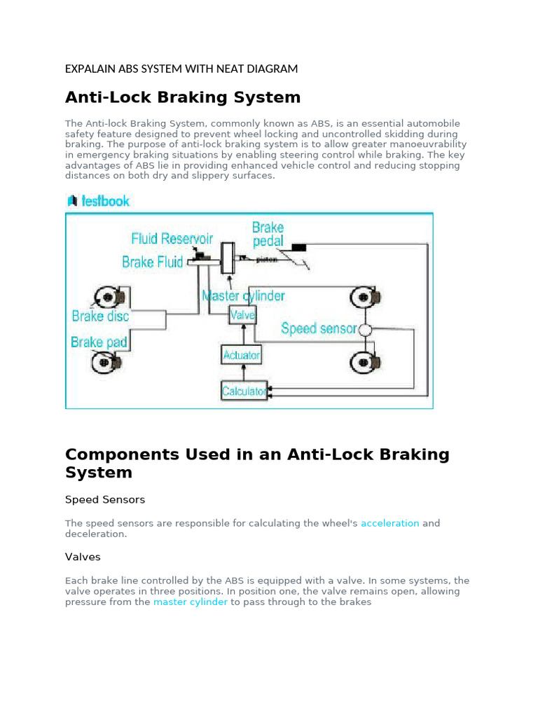 Expalain Abs System With Neat Diagram | PDF | Anti Lock Braking System ...
