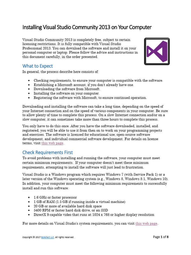 Installing Visual Studio Community 2013 On Your Computer Bytellect001 ...