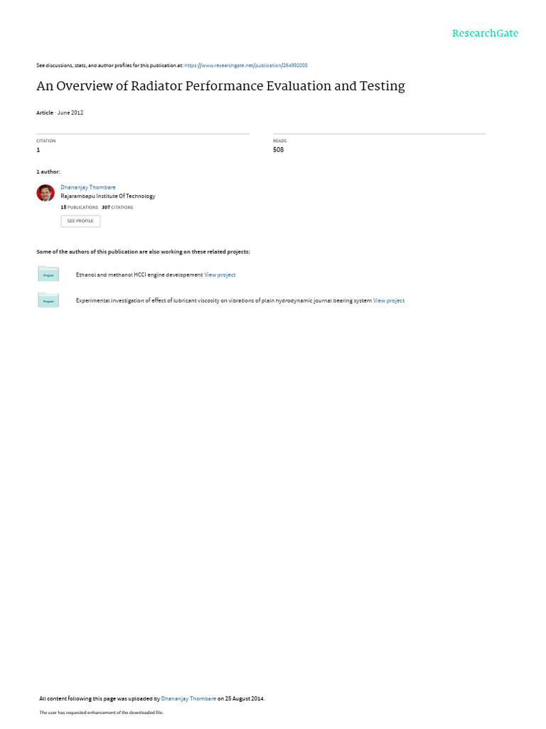 An Overview of Radiator Performance Evaluation and Testing | PDF | Heat ...