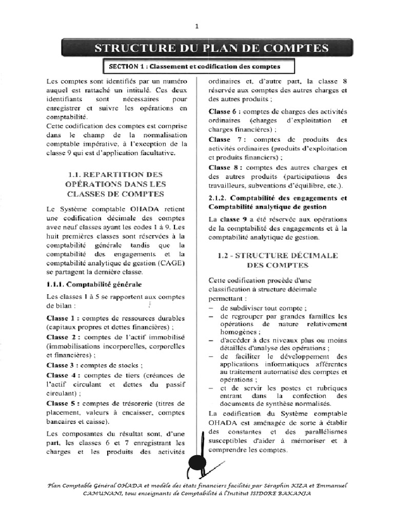 Plan Comptable Général OHADA | PDF | Comptabilité analytique | Capitaux ...