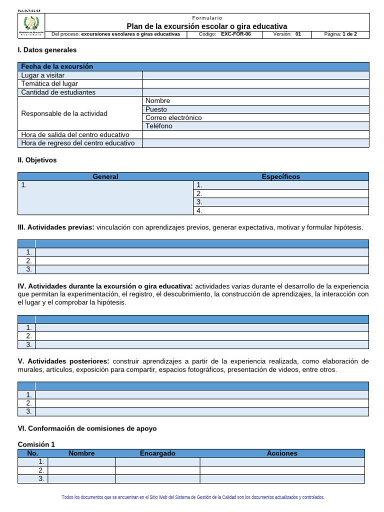 Plan de Excursión Escolar | PDF | Sistema de manejo de calidad