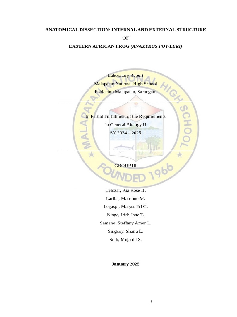 Frog Dissection (Laboratory Report) | PDF | Anatomy | Frog