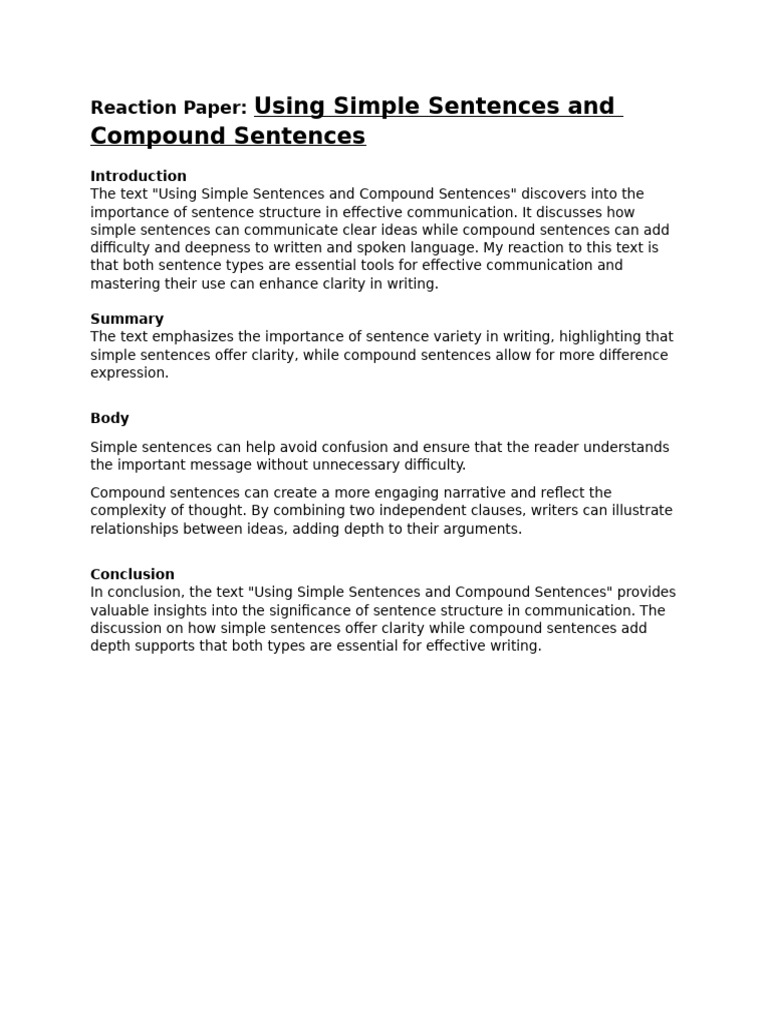 Lesson No. 2 Reaction Paper Using Simple Sentences and Compound ...