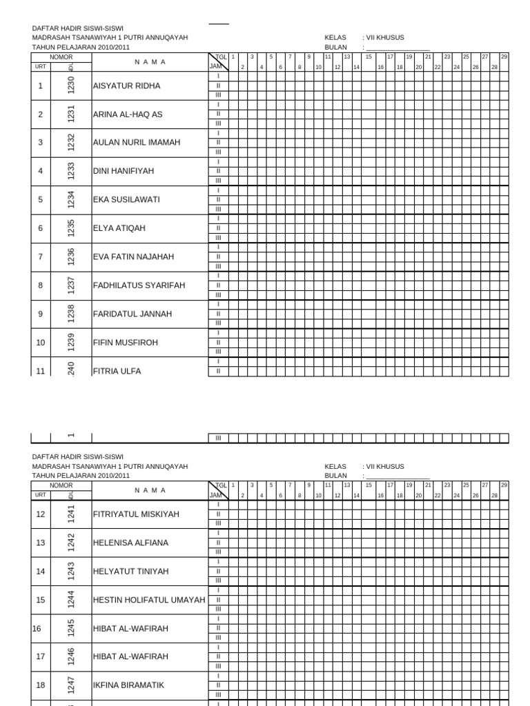 Absen Siswa 2010-2011 | PDF