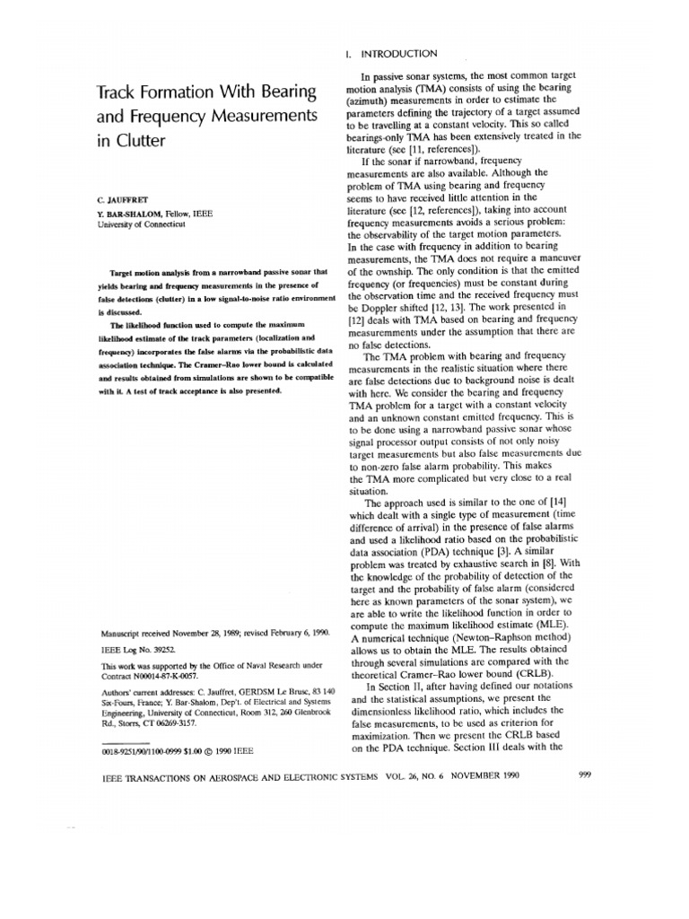 Track Formation With Bearing and Frequency Measurements in Clutter | PDF