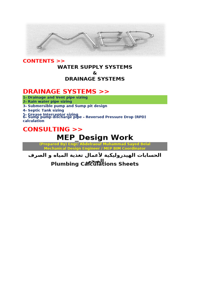 MEP_Drainage Sizing Calculation | PDF | Plumbing | Toilet